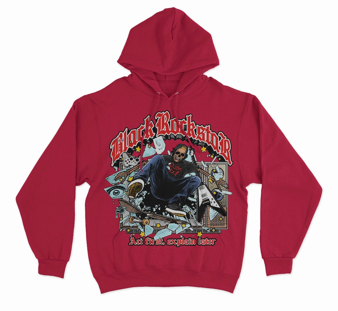 Red “Act First“ hoodie – Black Rockstar Apparel